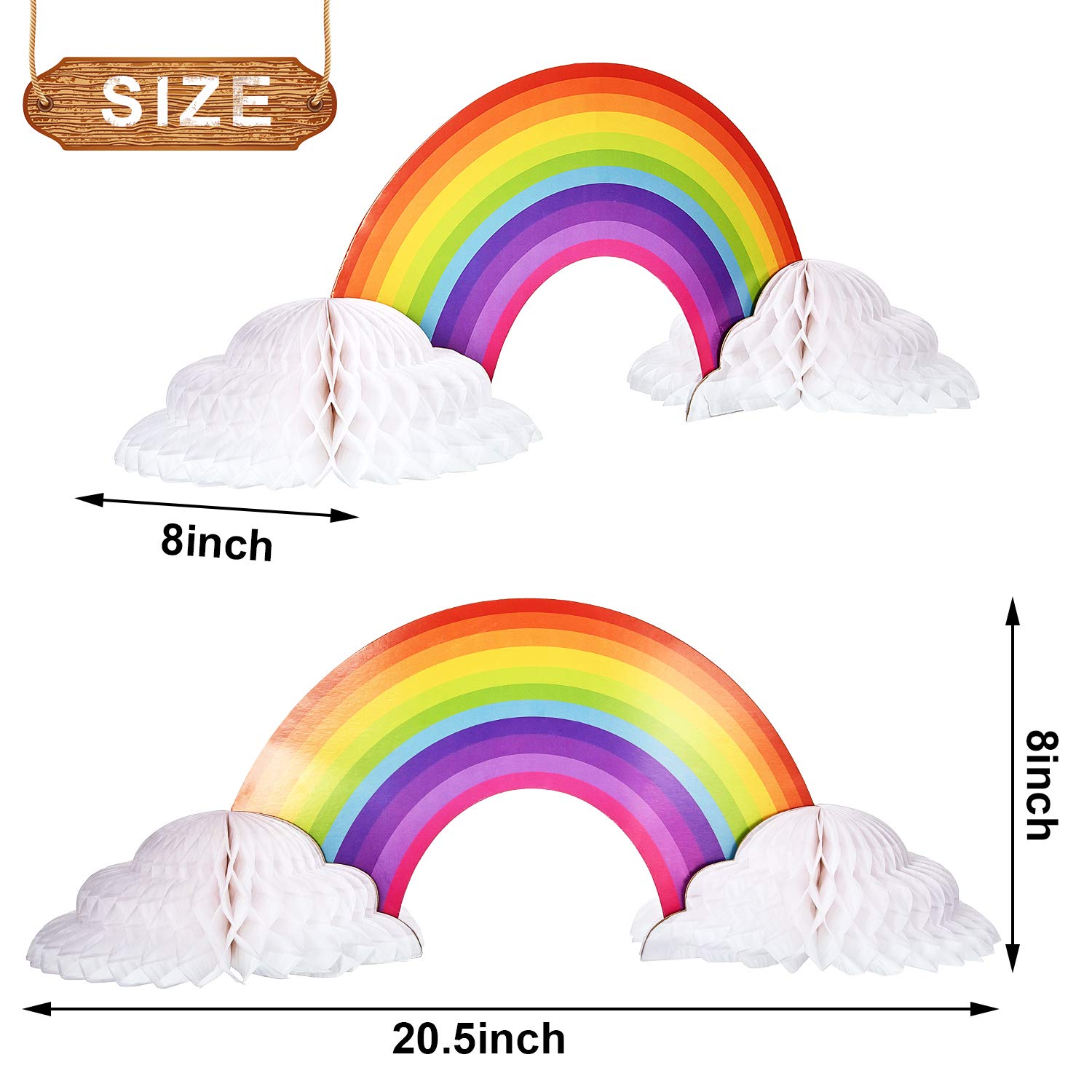 WILLBOND Rainbow Honeycomb Paper Centerpiece Rainbow Cloud Centerpieces No Crease Converting Rainbow Centerpieces for Christmas Birthday Party Tables Decoration(4 Pieces)