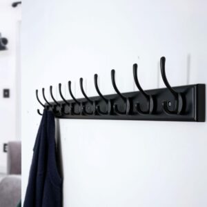 WEBI Coat Rack Wall Mount,38 1/4" Long Coat Hooks Wall Mounted,Bamboo Coat Hanger Wall Hook Rack,Jacket Hanger,10 Hooks for Hanging Coats,Clothes,Hats,Black