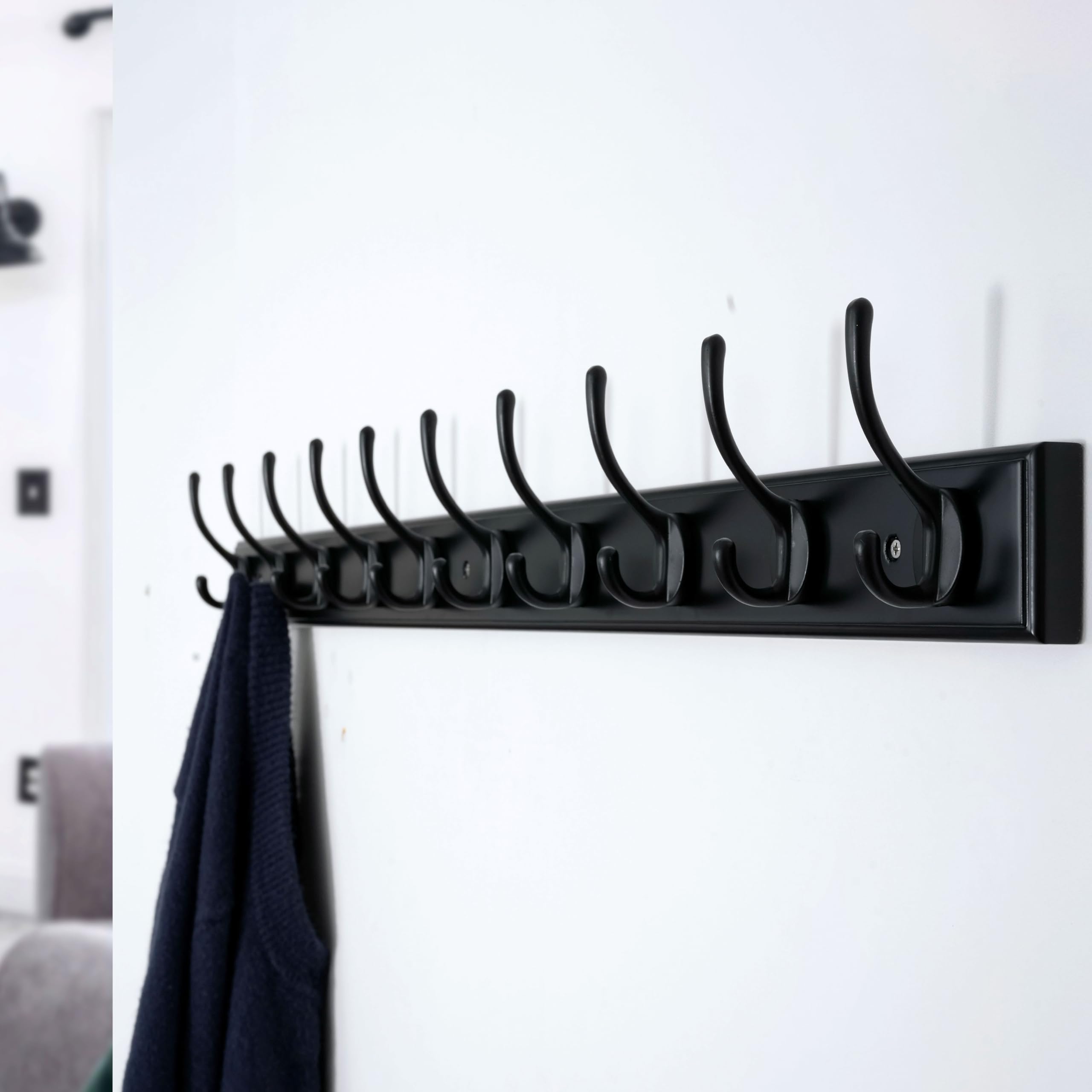 WEBI Coat Rack Wall Mount,38 1/4" Long Coat Hooks Wall Mounted,Bamboo Coat Hanger Wall Hook Rack,Jacket Hanger,10 Hooks for Hanging Coats,Clothes,Hats,Black