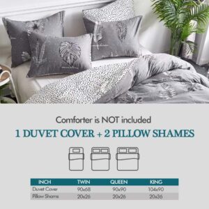 Bedding Duvet Cover Set,100% Cotton Bedding,Exquisite Leaf Printed Duvet Cover with Zipper Closure and 2 Pillow Cases,Queen Size