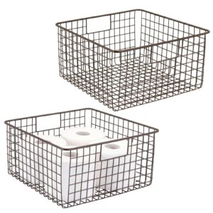 mdesign metal wire bathroom storage basket organizer with handles - organize master/guest bathrooms, linen, hallway, or entryway closets, bedroom, laundry room, concerto collection - 2 pack - bronze