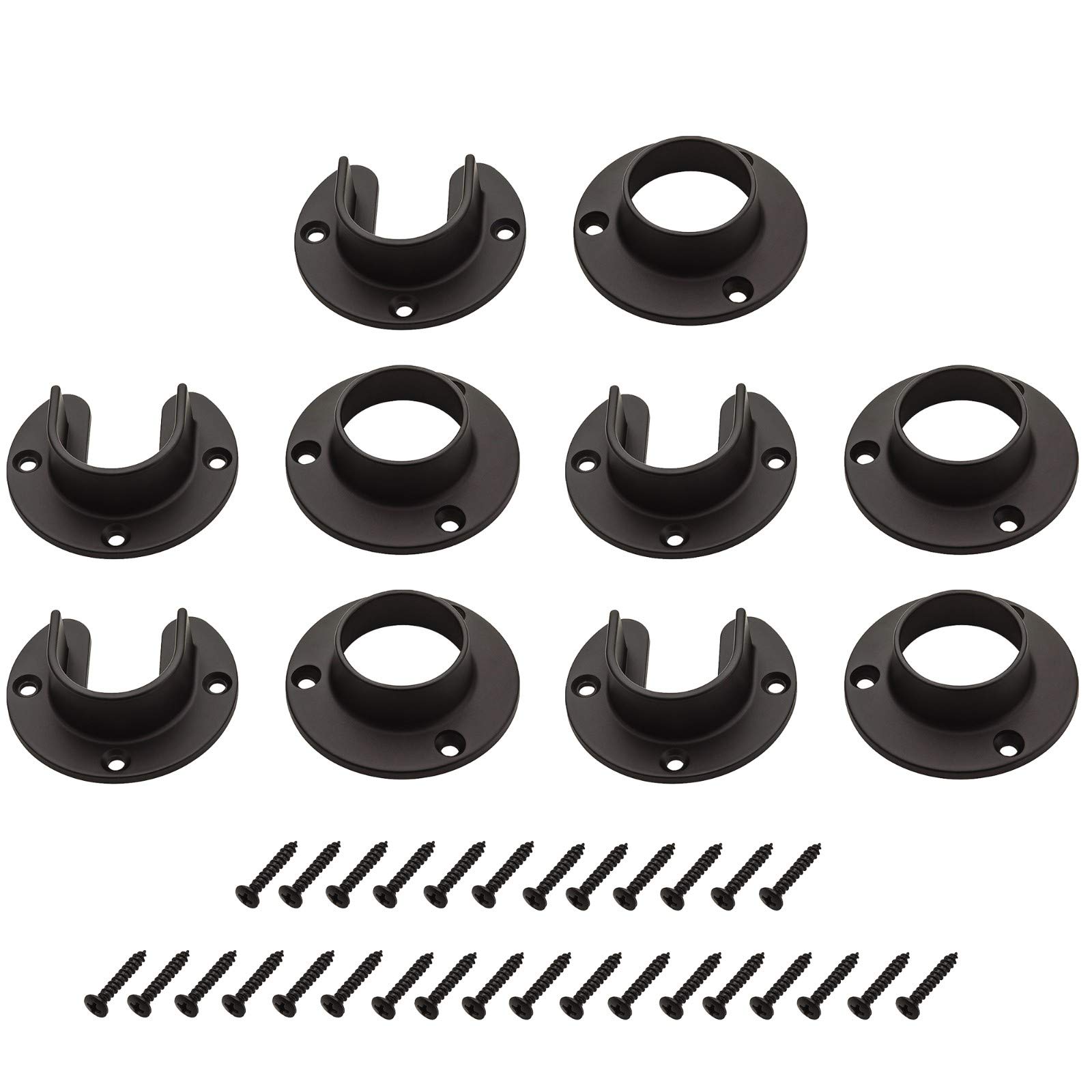 Wideskall Heavy Duty Stainless Steel Closet Pole Sockets Rod End Support with Screws (Matt Black, 5 Sets)