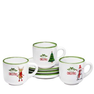 Bruntmor Gift Choice: Espresso Cups And Saucers Set Of 4. Small 4 Ounce Stackable Espresso Cups With Rack. Stacking Espresso Coffee Cup Of 4. Theme, 4 Oz