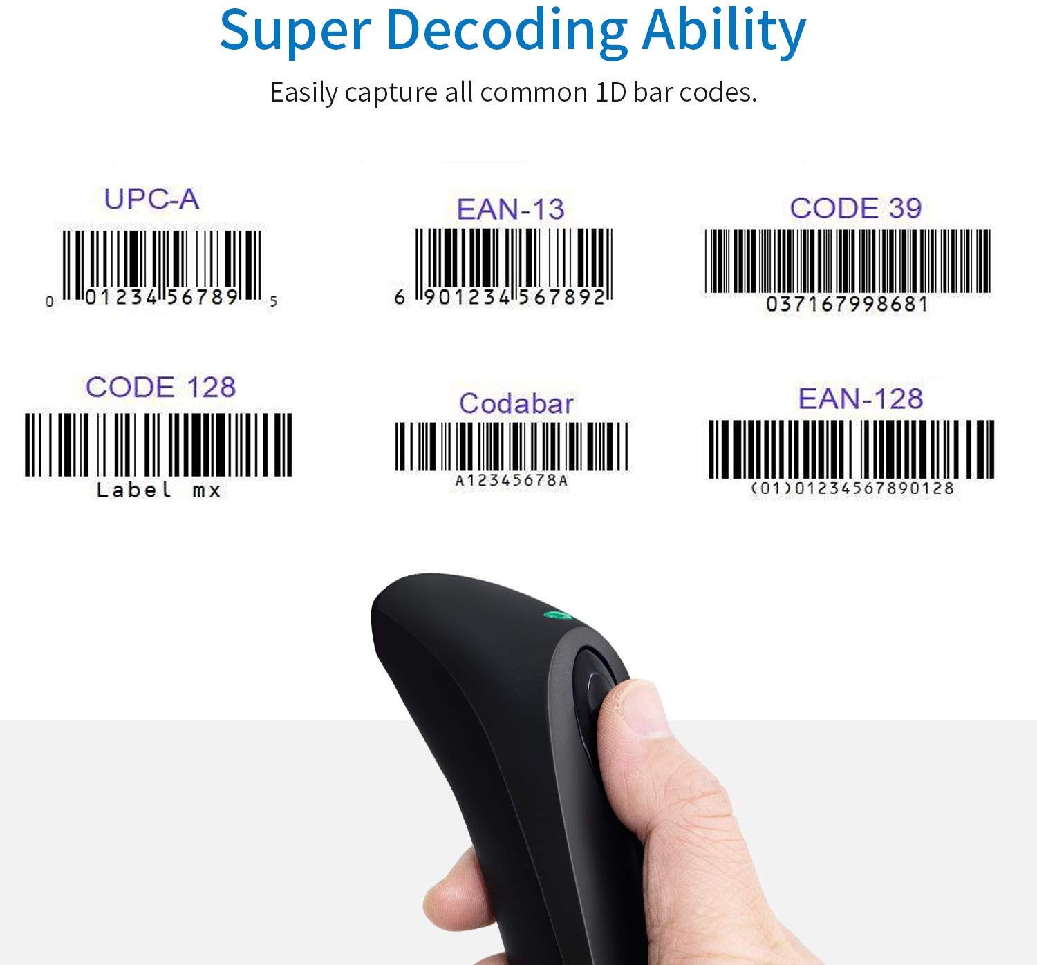 Bluetooth Wireless Barcode Scanner with Stand Handheld Portable USB Bar-Code Reader Scanner Entries Enable Keyboard Entry,Computer Screen Barcode Scanner