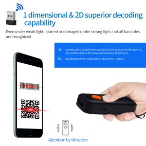 1D 2D Bluetooth Wireless Barcode Scanner,Symcode Portable QR Handheld Mini Barcode Reader for Windows,Android,iOS,Mac.Able to Scan Codes on Screen