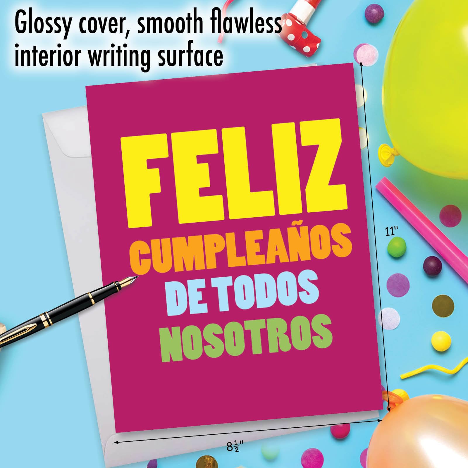 NobleWorks, Big Feliz Cumpleanos - Jumbo Spanish Birthday Card from All of Us (8.5 x 11 Inch) - Group Birthday Greeting J3243BDG-US-SL