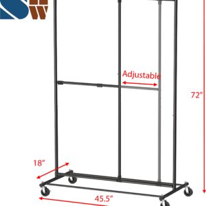 Simple Houseware Dual Bar Adjustable Garment Rack, Black, 72-inch Height