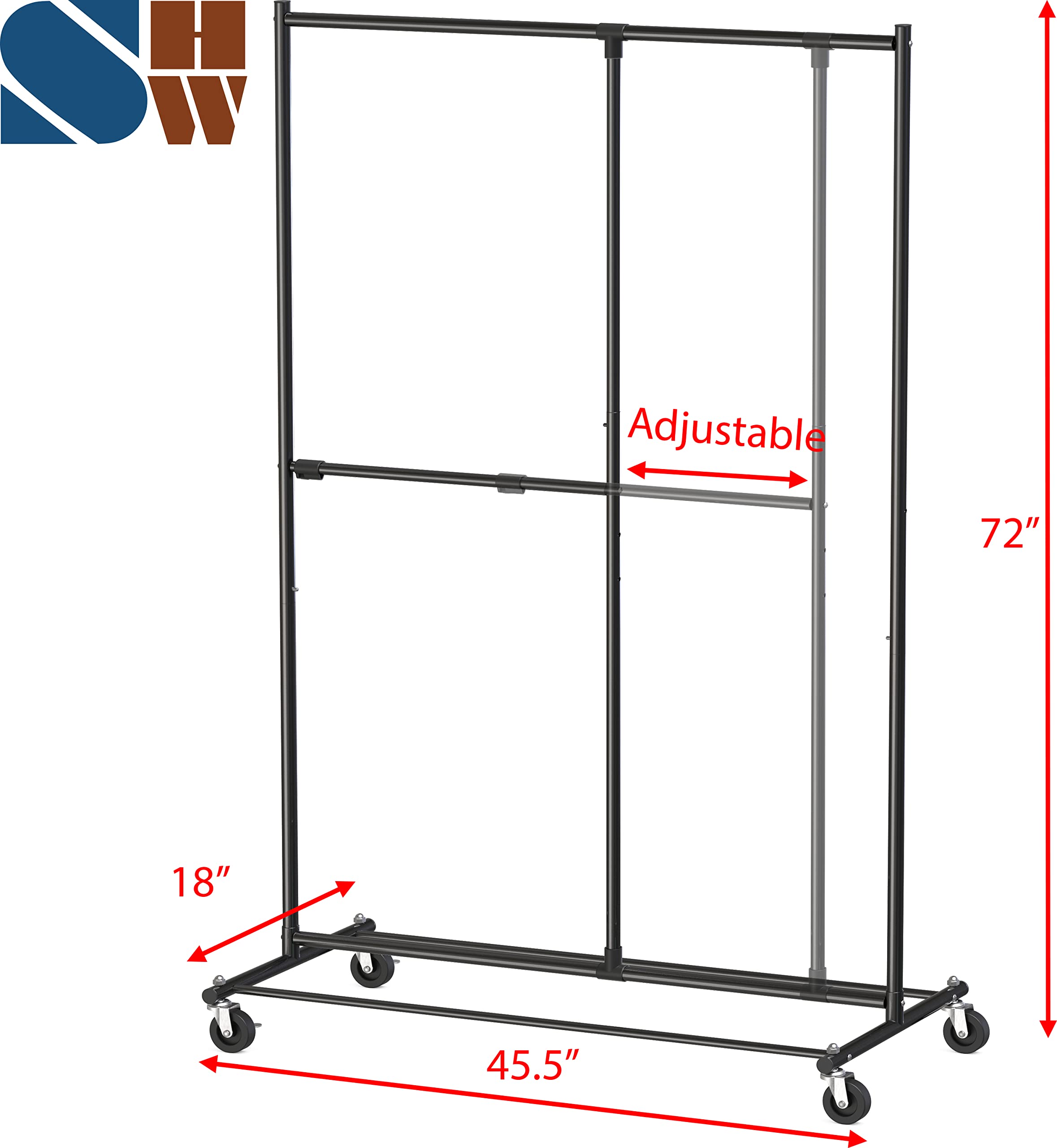 Simple Houseware Dual Bar Adjustable Garment Rack, Black, 72-inch Height