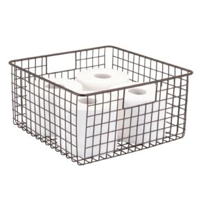 mDesign Metal Wire Bathroom Storage Basket Organizer with Handles - Organize Master/Guest Bathrooms, Linen, Hallway, or Entryway Closets, Bedroom, Laundry Room, Concerto Collection - 2 Pack - Bronze