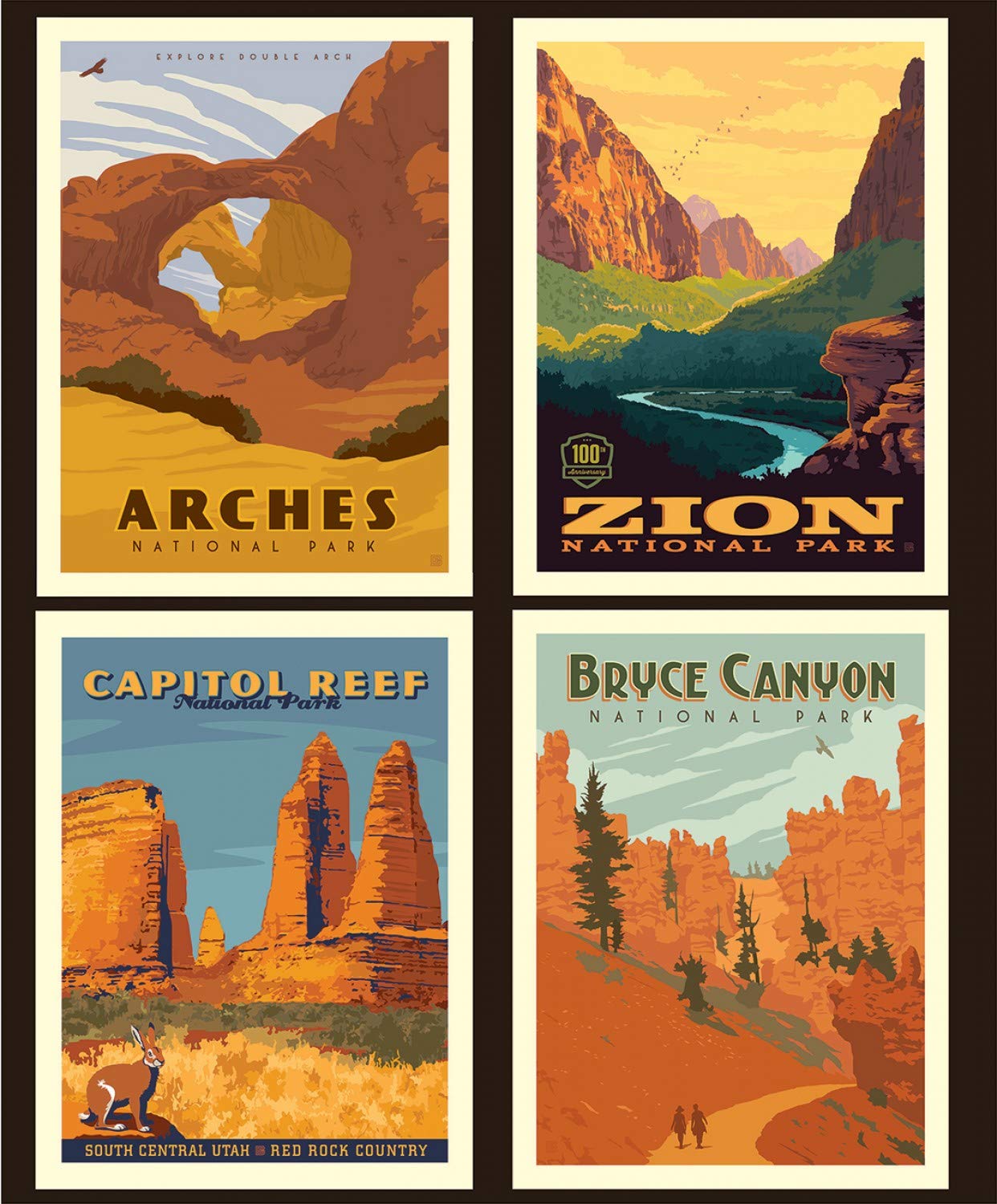 Utah Pillow Panel National Parks by Anderson Design Group Collection from Riley Blake Designs 100% Cotton Quilt Fabric PP8794R-UTAH - 36" x 42" Arches, Zion, Bryce, Capitol Reef