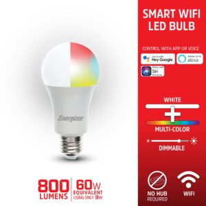 Energizer Connect Smart A19 LED White & Multi-Color RGB Light Bulb with Voice Control and Remote Access Through Your Smartphone | Compatible with Alexa and Google Assistant