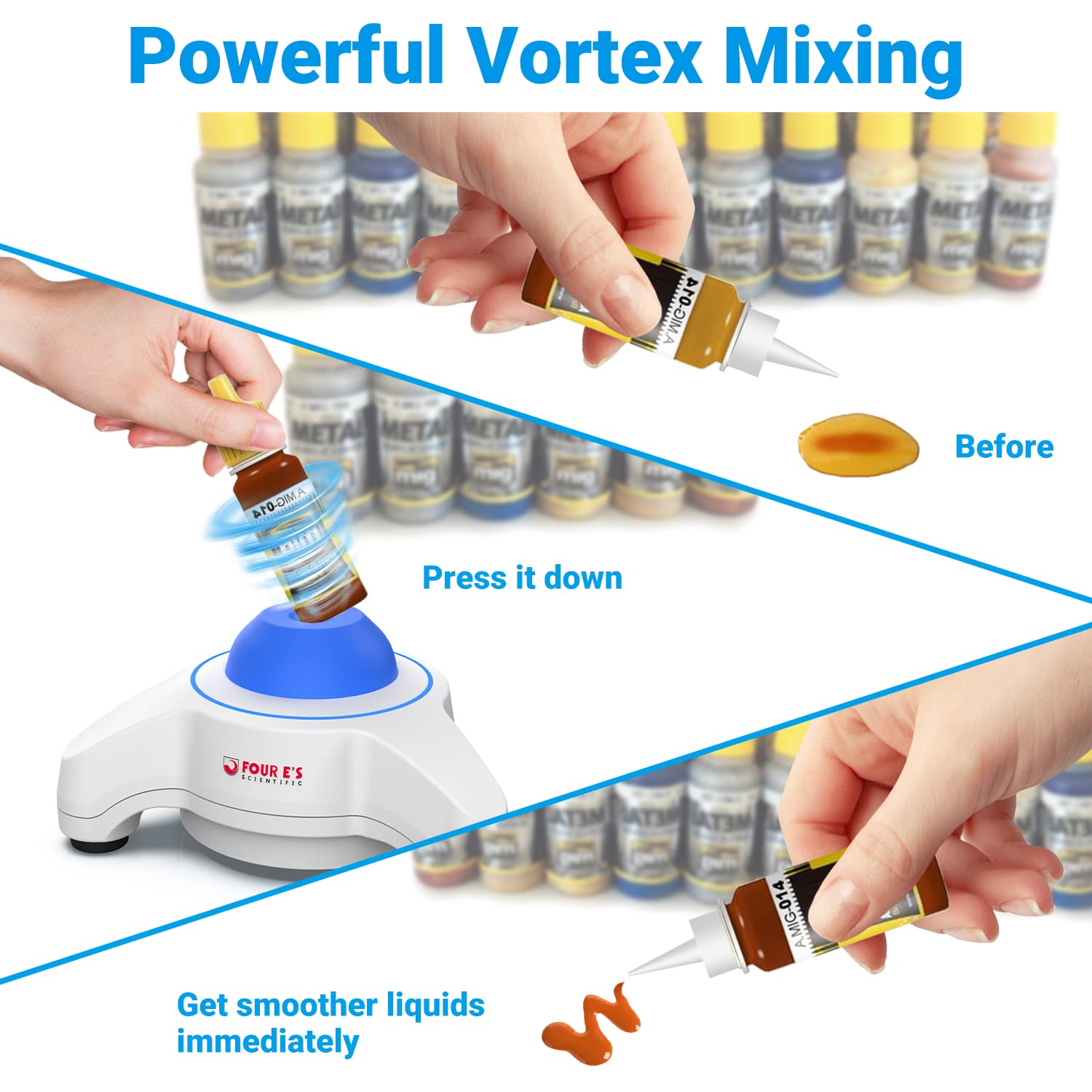 FOUR E'S SCIENTIFIC Mini Vortex Mixer - Lab Vortex Shaker, 5600rpm, Touch Function Portable Paint Mixer for Acrylic Miniature Hobby Model Paints Nail Polish