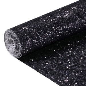 SOV Ultra Chunky Glitter Fabric Vinyl Sparkle Faux Leather Perfect for Key Chain Bows Craft Bag Cover Sewing Patchwork DIY Craft Thick Canvas Back 8” x 53” (21cm x 135cm) 1 Roll (Black)