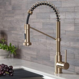 KRAUS Bolden Commercial Style 2-Function Single Handle Pull Down Kitchen Faucet in Brushed Gold, KPF-1610BG