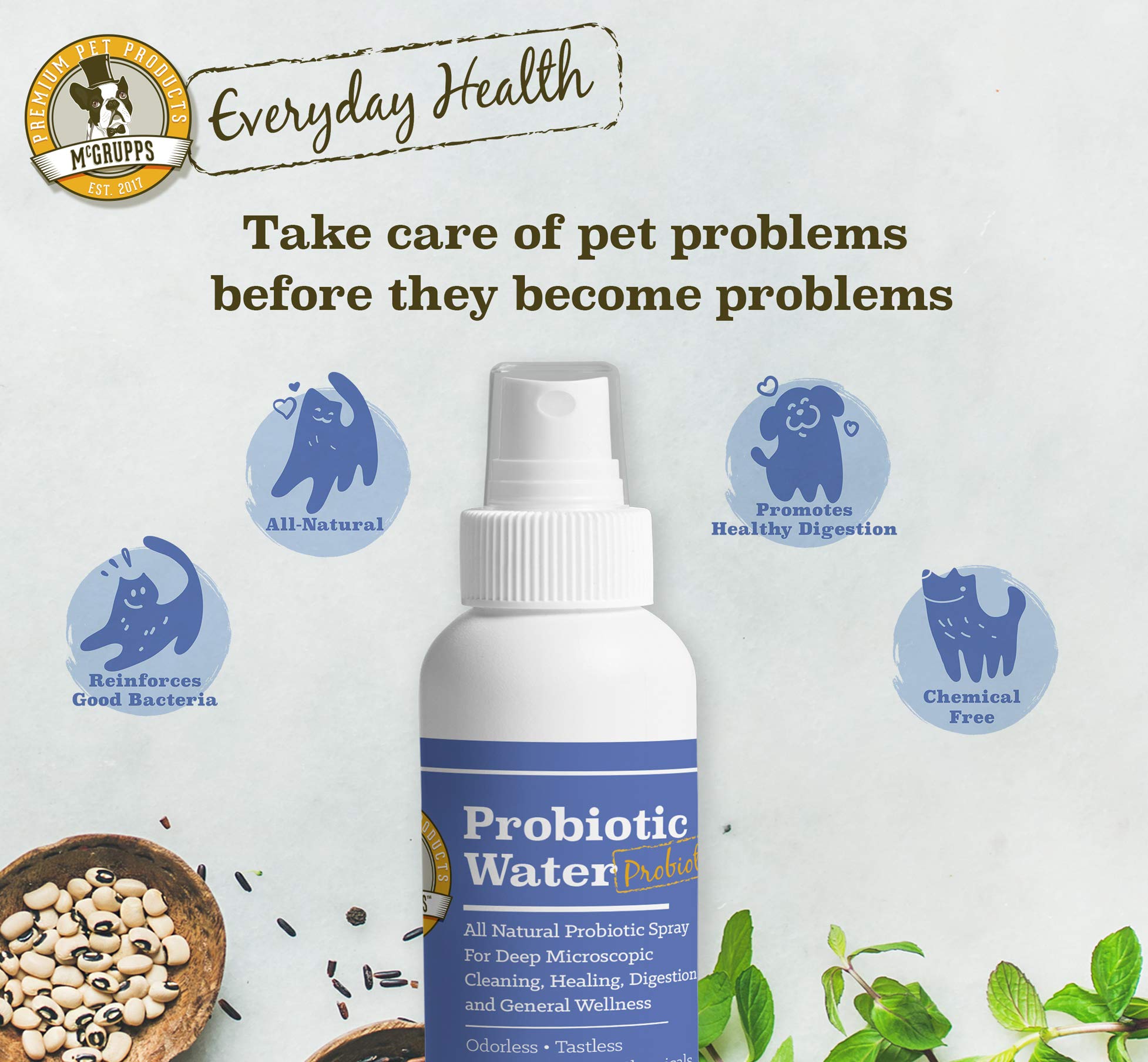 McGrupps Probiotics water for dogs - Improves Dog Diarrhea - Constipation - Gas - Yeast - Bad Breath - Dog Allergies - All Natural Probiotic Spray - 2 Billion CFUs - Puppies to Seniors