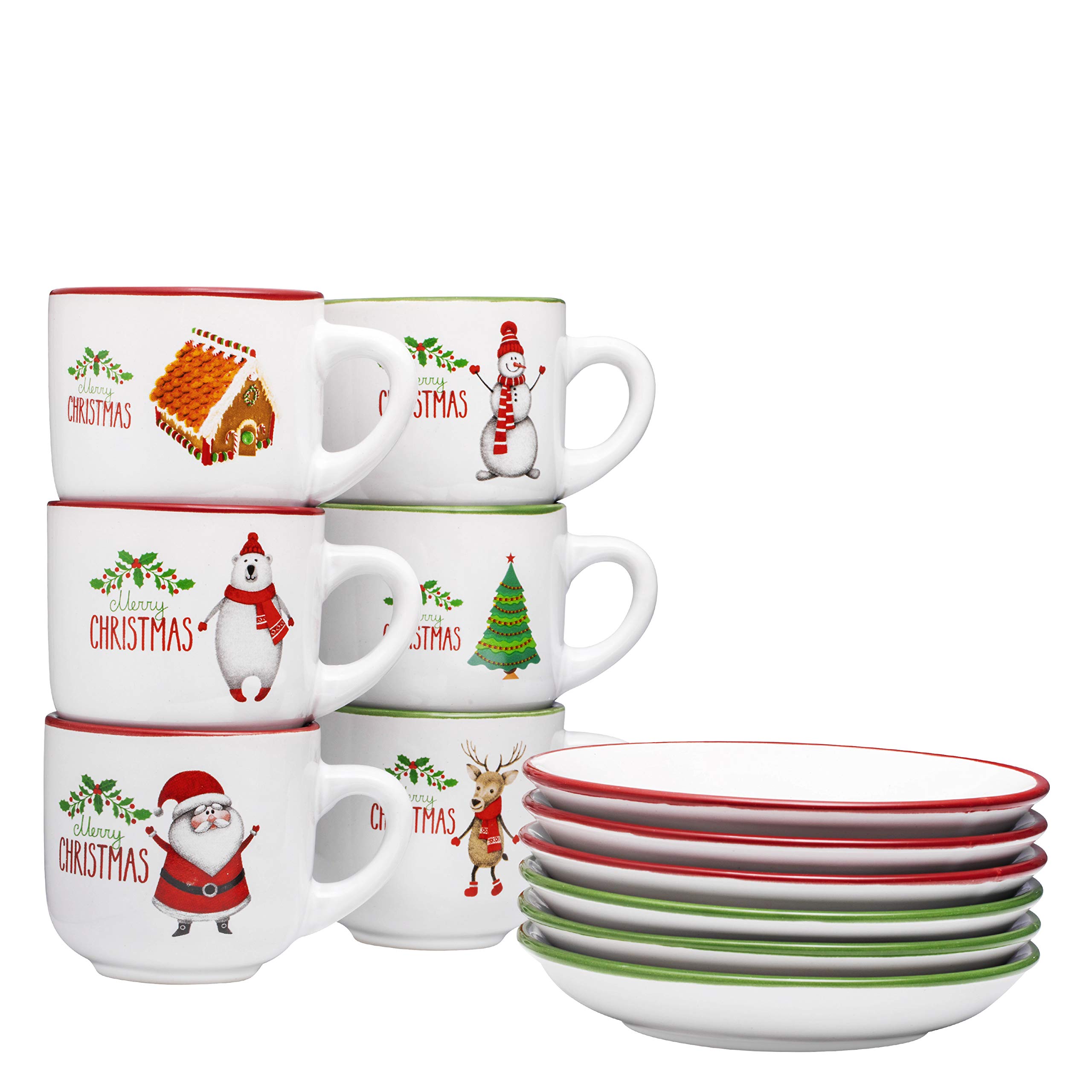 Bruntmor Gift Choice: Espresso Cups And Saucers Set Of 4. Small 4 Ounce Stackable Espresso Cups With Rack. Stacking Espresso Coffee Cup Of 4. Theme, 4 Oz