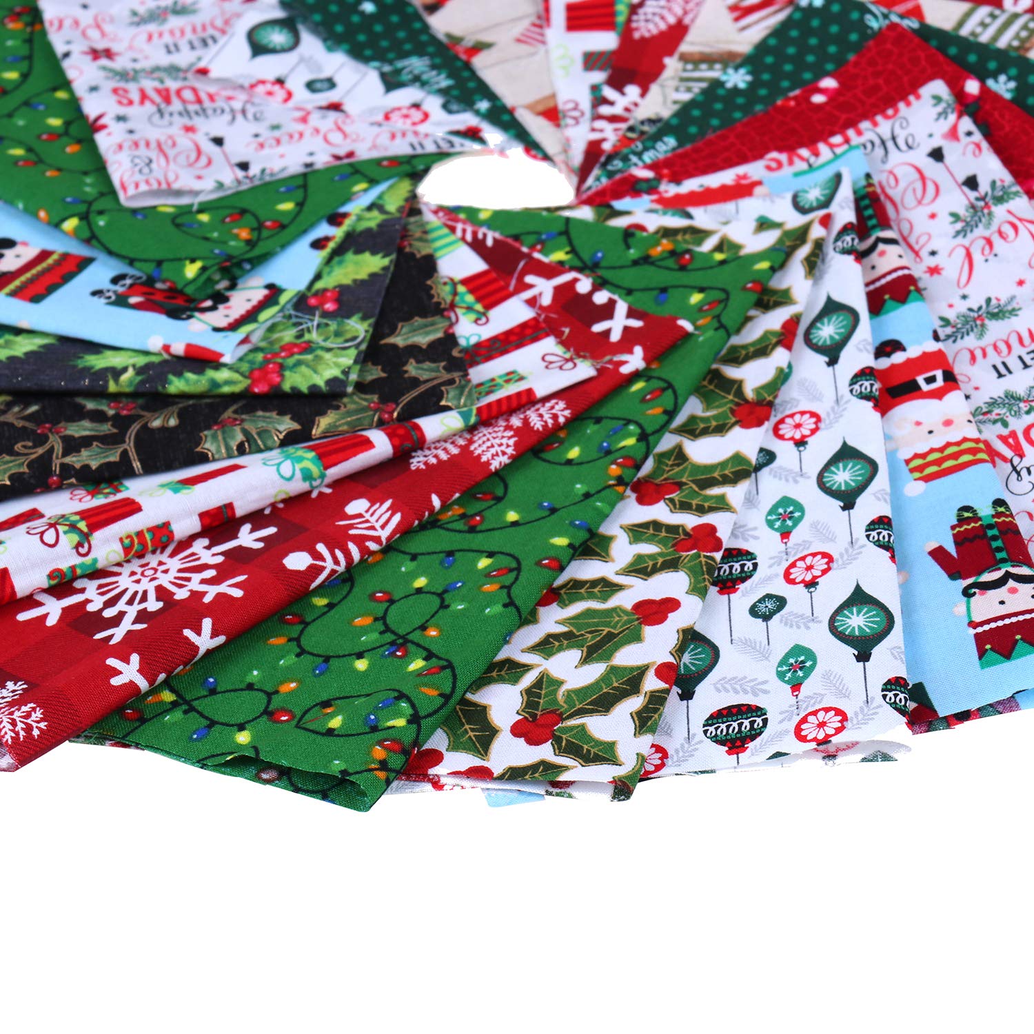 20 Pieces Cotton Fabric Christmas Fabric Bundles Sewing Square Fabric Scraps Christmas Printing Quilting Fabric Squares 10 Christmas Patterns Cotton Patchwork for DIY Craft Christmas Party Supplies