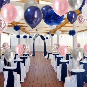 Navy Blue and Chrome Silver Balloons Rose Gold confetti Party Balloons for Graduation Bachelorette Gender Reveal Birthday Decorations