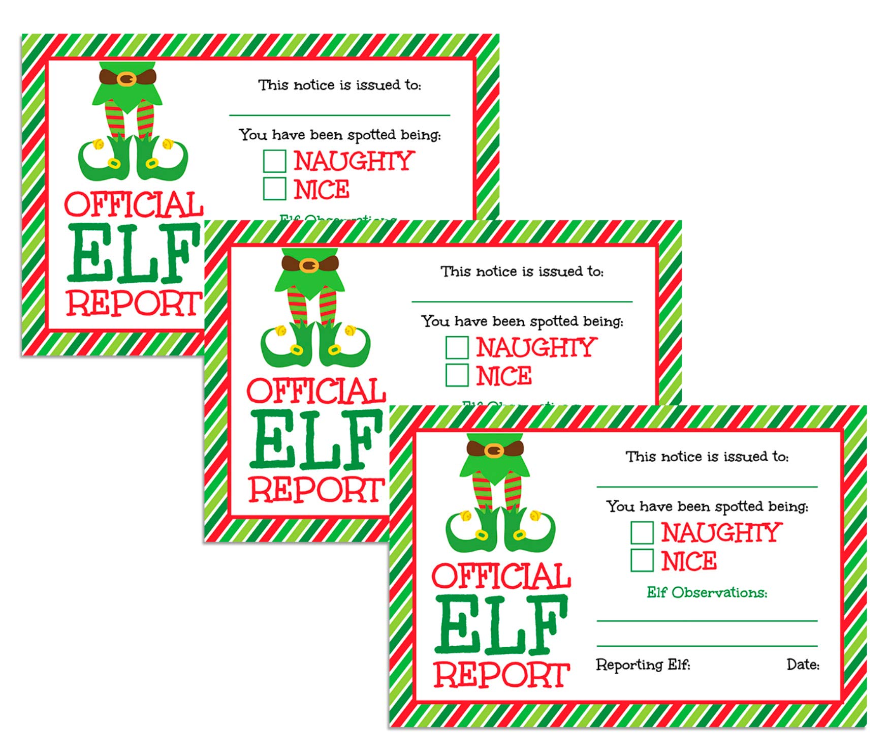 Pink Pixie Studio 25 Official Elf Reports- 4 x 6 Elves Notice Naughty or Nice Behavior to Accompany Your Holiday Christmas Elf- North Pole Santa Surveillance Xmas Note Cards