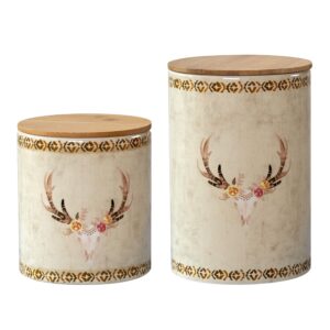 paseo road by hiend accents desert skull western canister sets for kitchen counter, set of 3 kitchen canisters for countertop, deer skull floral print ceramic food storage jars with lids