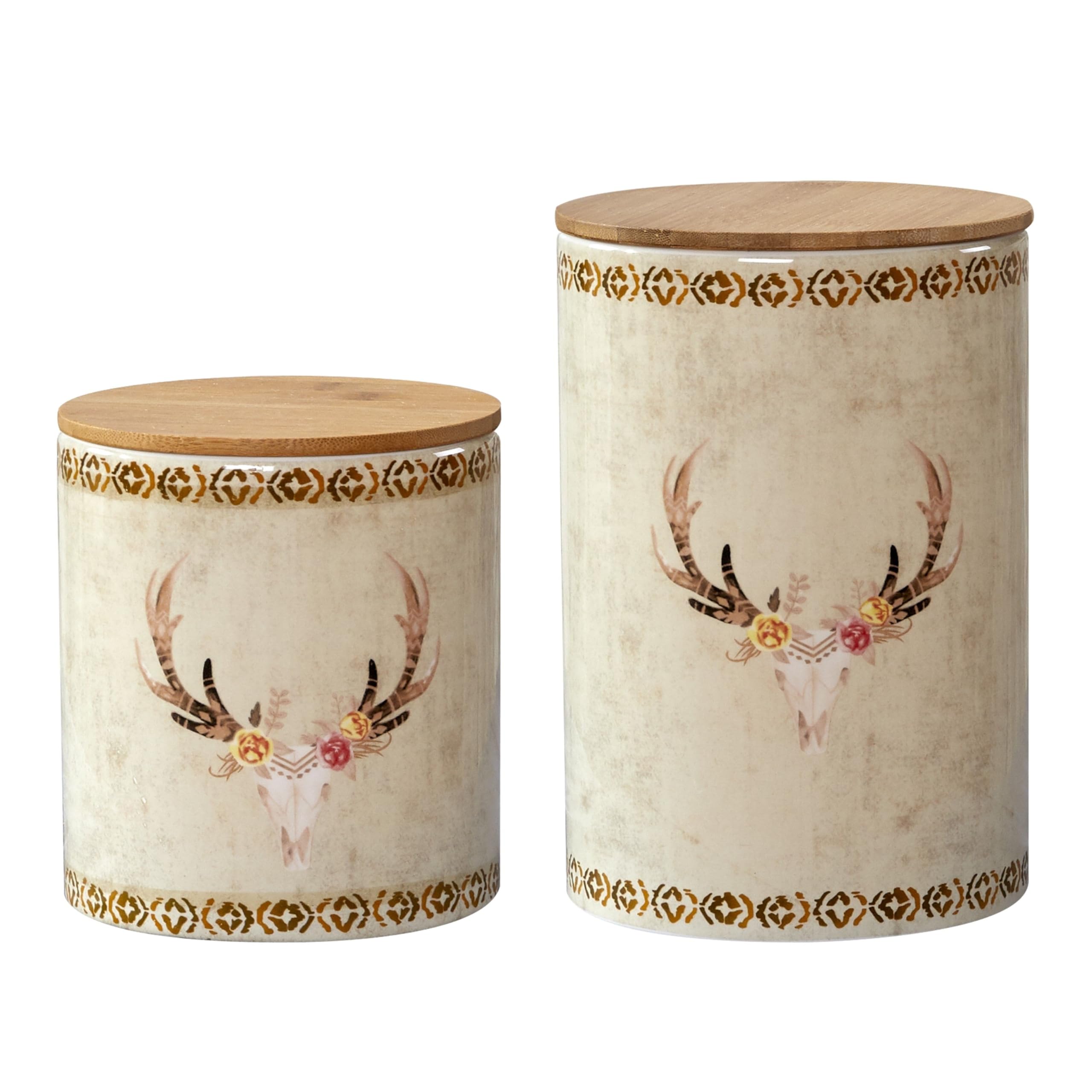 Paseo Road by HiEnd Accents Desert Skull Western Canister Sets for Kitchen Counter, Set of 3 Kitchen Canisters for Countertop, Deer Skull Floral Print Ceramic Food Storage Jars with Lids