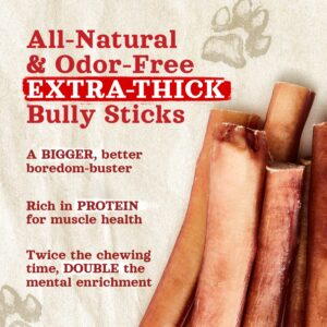 Natural Farm Odor Free Jumbo Bully Sticks (12 Inch, 5 Pack), Extra-Thick Chews for Dogs, Fully Digestible 100% Beef Treats, Supports Dental Health, Keep Your Dog Busy with 50% Longer Lasting Chews…