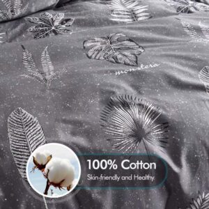 Bedding Duvet Cover Set,100% Cotton Bedding,Exquisite Leaf Printed Duvet Cover with Zipper Closure and 2 Pillow Cases,Queen Size