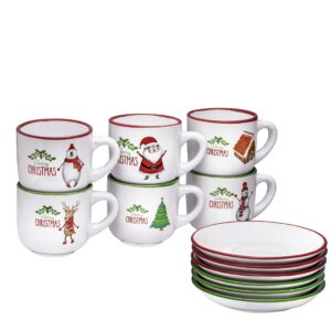 Bruntmor Gift Choice: Espresso Cups And Saucers Set Of 4. Small 4 Ounce Stackable Espresso Cups With Rack. Stacking Espresso Coffee Cup Of 4. Theme, 4 Oz