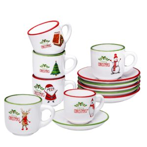 bruntmor gift choice: espresso cups and saucers set of 4. small 4 ounce stackable espresso cups with rack. stacking espresso coffee cup of 4. theme, 4 oz