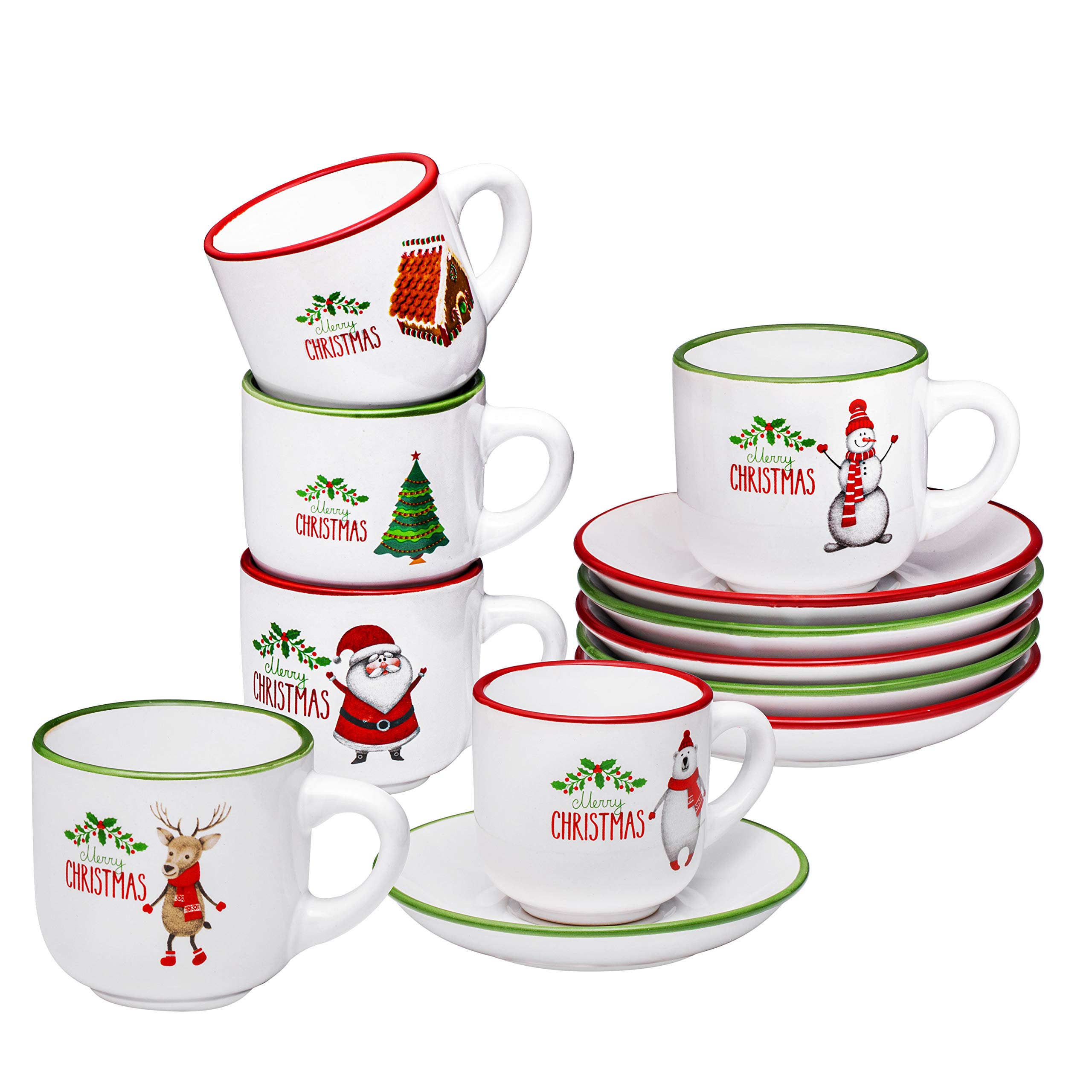 Bruntmor Gift Choice: Espresso Cups And Saucers Set Of 4. Small 4 Ounce Stackable Espresso Cups With Rack. Stacking Espresso Coffee Cup Of 4. Theme, 4 Oz