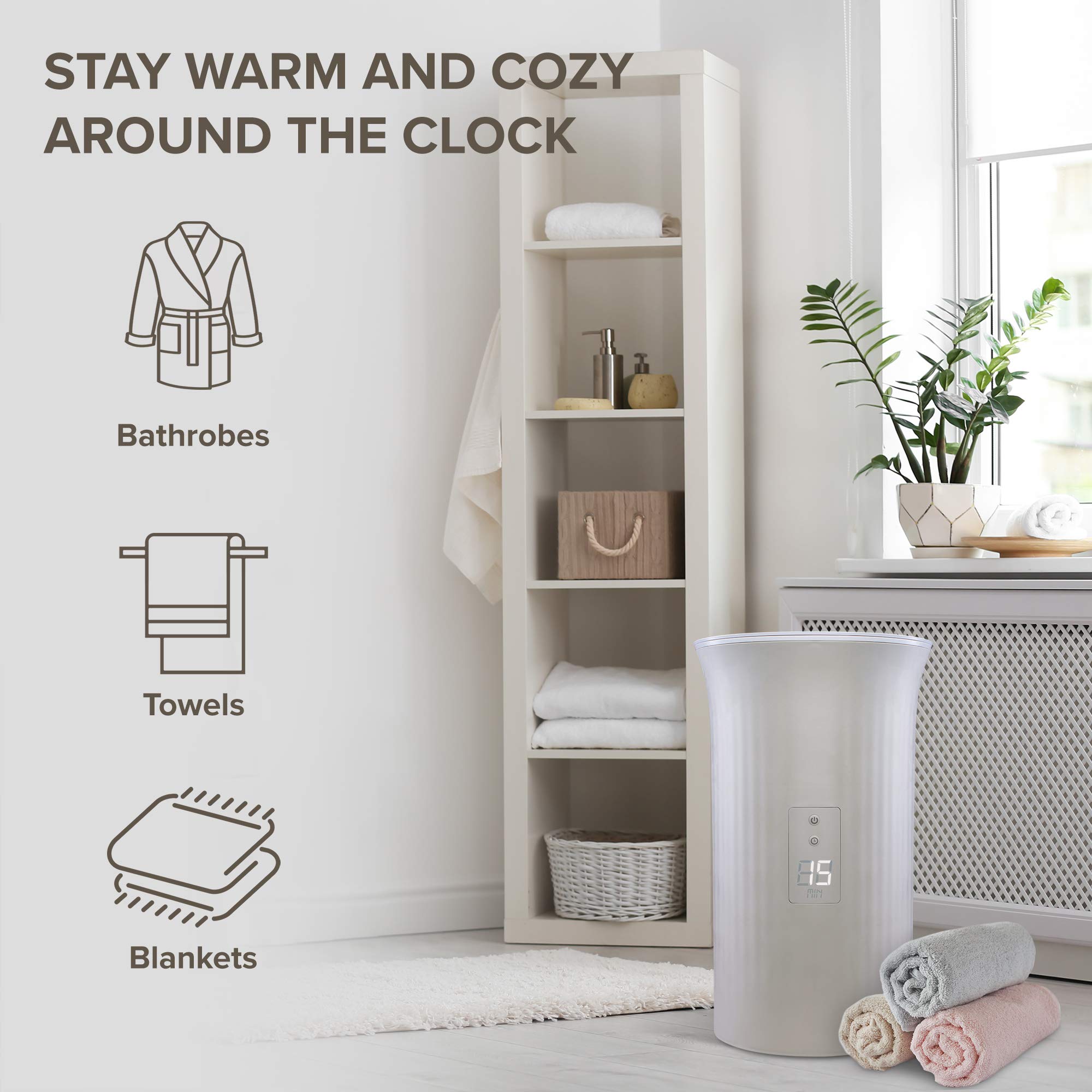 Live Fine Towel Warmer | Bucket Style Luxury Heater with LED Display, Adjustable Timer, Auto Shut-Off | Fits 40” x 70” Oversized Towel - Height 21.25 Inches and 12.9 Inches Wide