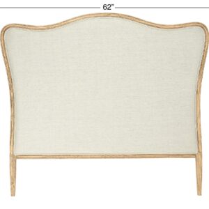 Creative Co-Op, Natural, Queen Modern Farmhouse Solid Oak Wood Headboard with Linen Upholstery, Beige