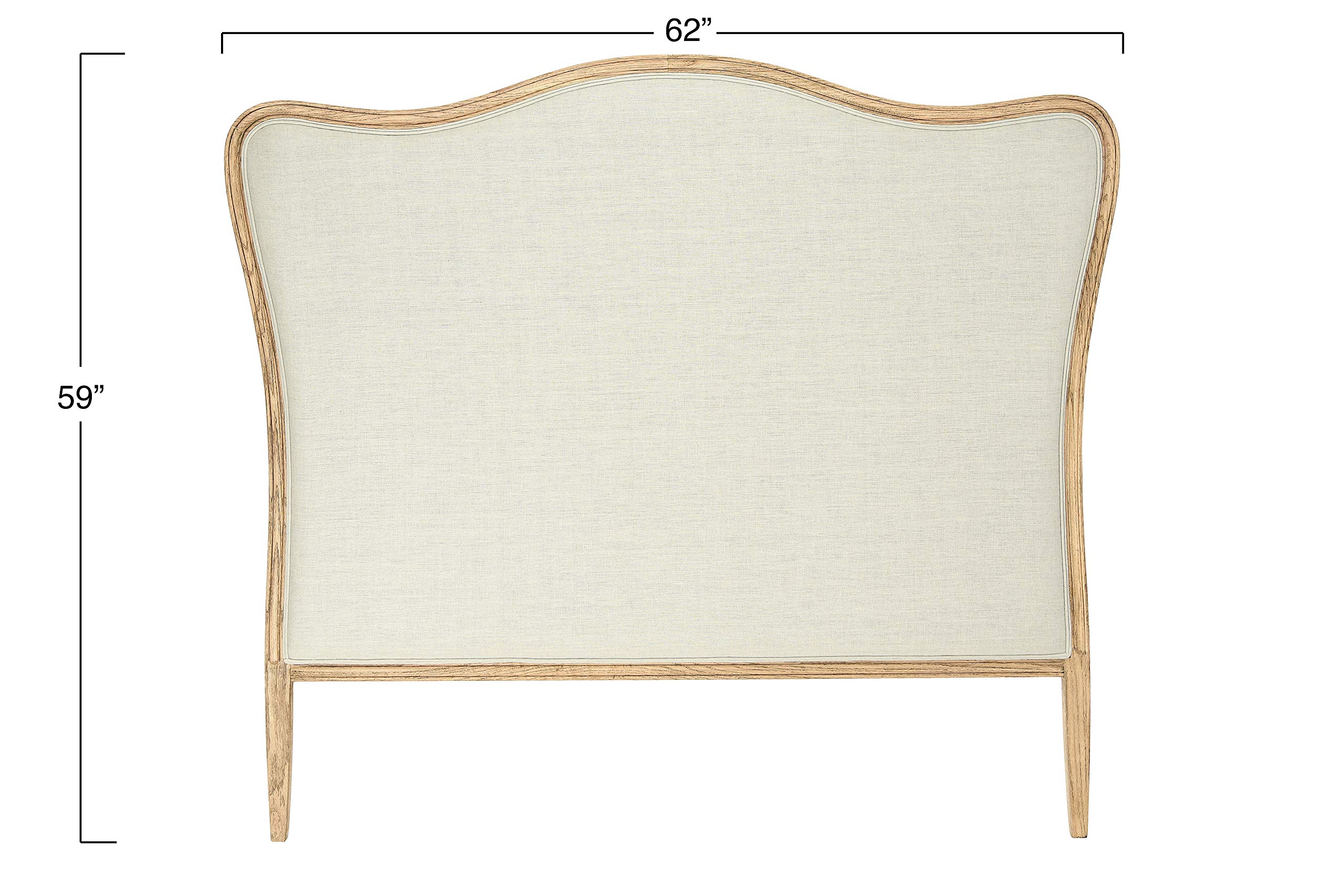 Creative Co-Op, Natural, Queen Modern Farmhouse Solid Oak Wood Headboard with Linen Upholstery, Beige