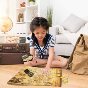 Gejoy Halloween Detailed Treasure Map Pirate Map Gold Secret Sea Historical Theme Home Decoration, Pirate Toy Compass Necklace Plastic Coins Pirate Theme Party Supplies