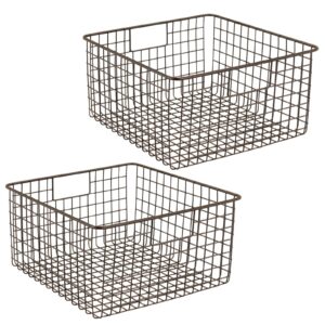 mDesign Metal Wire Bathroom Storage Basket Organizer with Handles - Organize Master/Guest Bathrooms, Linen, Hallway, or Entryway Closets, Bedroom, Laundry Room, Concerto Collection - 2 Pack - Bronze