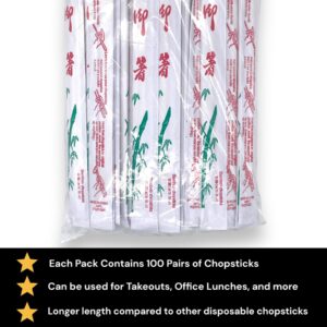 Chinese Bamboo Disposable Chopsticks - Pack of 100 Pairs, 9" long, Has Directions on the Back of Each Pair! Great for Everyone and Food Service Customers!