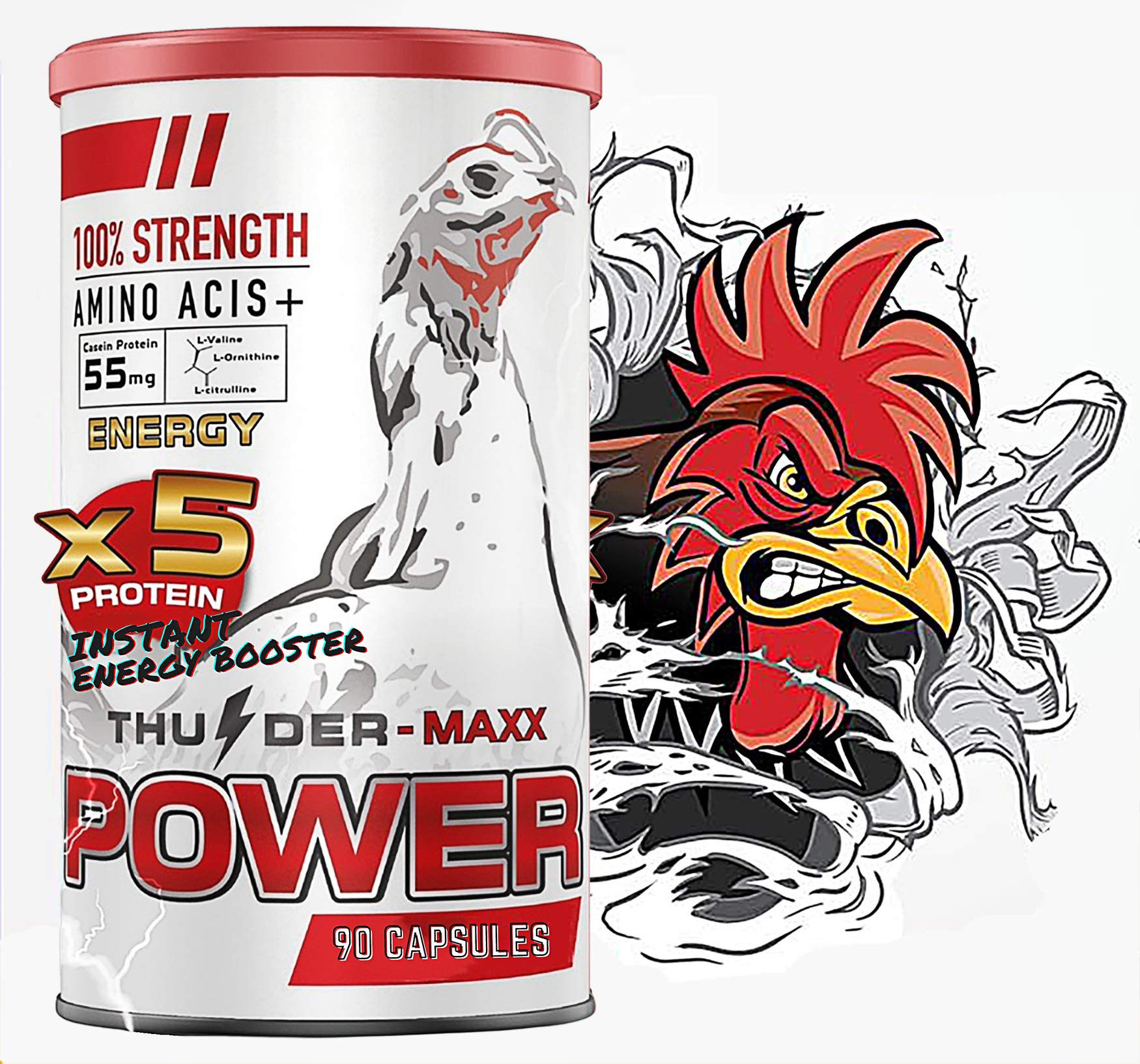 Thunder New Max Vitamins Health Supplement Capsules Rooster Booster Chicken Increasing Energy Formula Feed Cock Fighting Gamecocks, Good Breeding, Stronger & More Power, Healthy 90 Capsules Hen Food