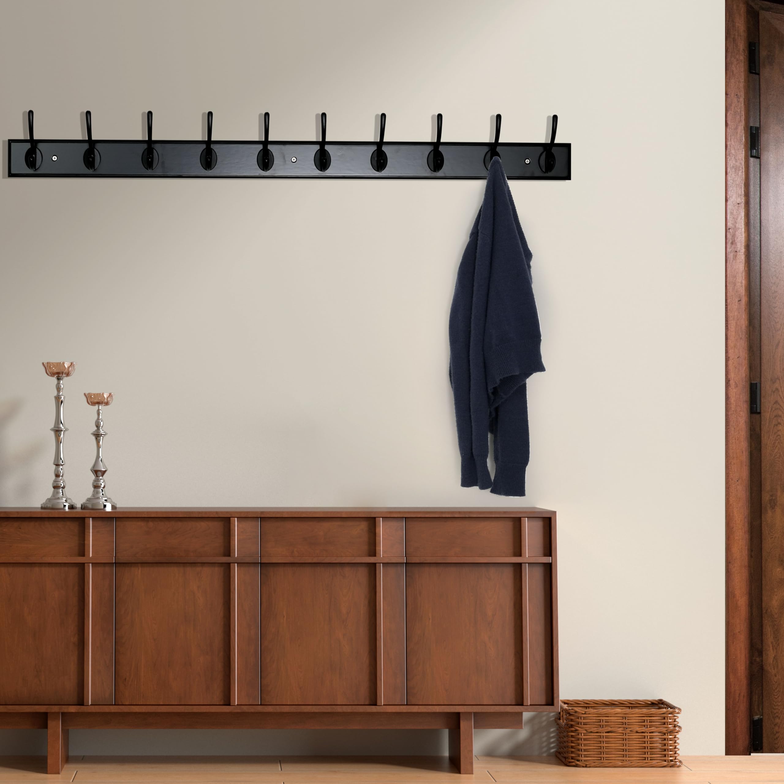 WEBI Coat Rack Wall Mount,38 1/4" Long Coat Hooks Wall Mounted,Bamboo Coat Hanger Wall Hook Rack,Jacket Hanger,10 Hooks for Hanging Coats,Clothes,Hats,Black