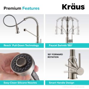 KRAUS Bolden Commercial Style 2-Function Single Handle Pull Down Kitchen Faucet in Brushed Gold, KPF-1610BG