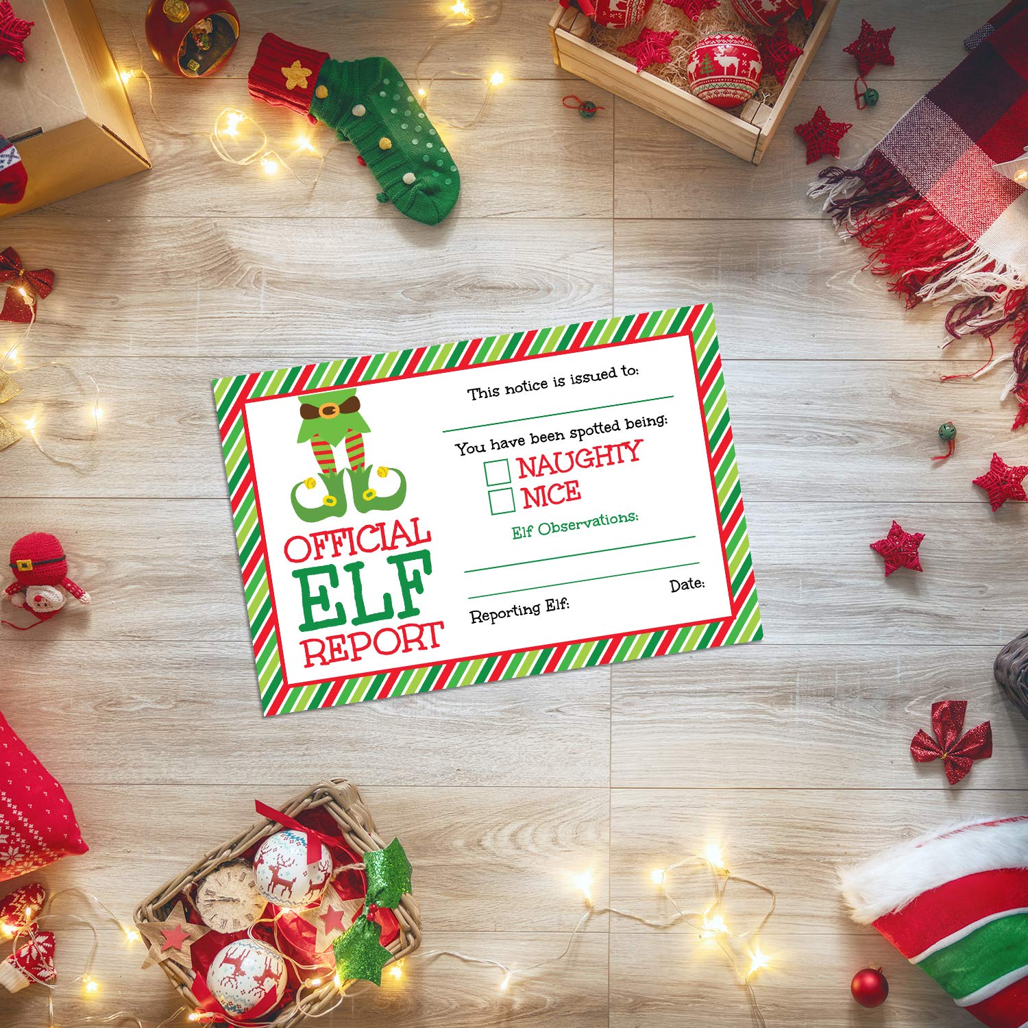 Pink Pixie Studio 25 Official Elf Reports- 4 x 6 Elves Notice Naughty or Nice Behavior to Accompany Your Holiday Christmas Elf- North Pole Santa Surveillance Xmas Note Cards