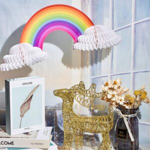 WILLBOND Rainbow Honeycomb Paper Centerpiece Rainbow Cloud Centerpieces No Crease Converting Rainbow Centerpieces for Christmas Birthday Party Tables Decoration(4 Pieces)