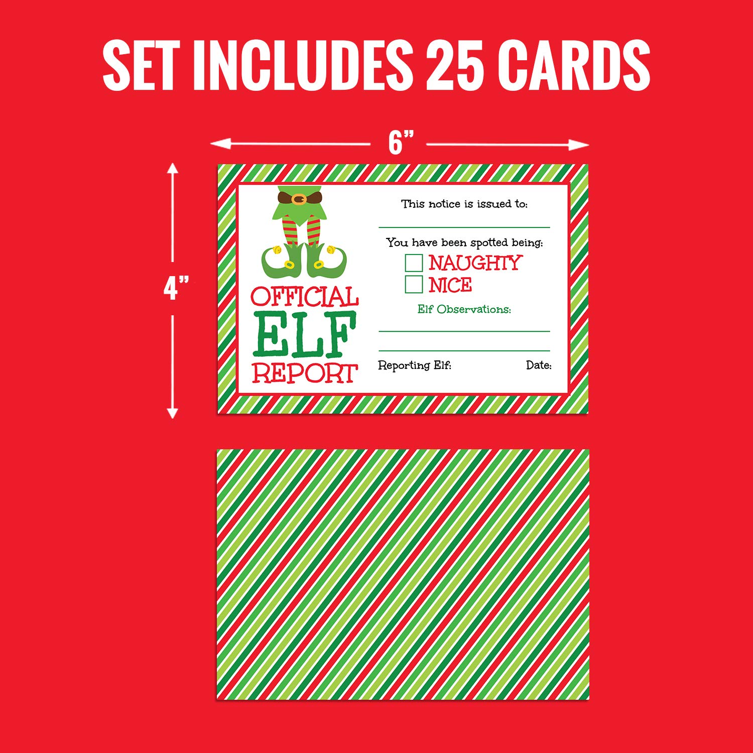 Pink Pixie Studio 25 Official Elf Reports- 4 x 6 Elves Notice Naughty or Nice Behavior to Accompany Your Holiday Christmas Elf- North Pole Santa Surveillance Xmas Note Cards