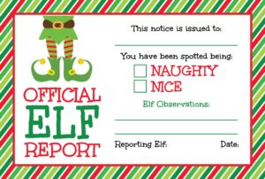 pink pixie studio 25 official elf reports- 4 x 6 elves notice naughty or nice behavior to accompany your holiday christmas elf- north pole santa surveillance xmas note cards