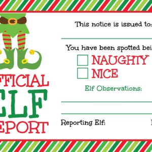 Pink Pixie Studio 25 Official Elf Reports- 4 x 6 Elves Notice Naughty or Nice Behavior to Accompany Your Holiday Christmas Elf- North Pole Santa Surveillance Xmas Note Cards