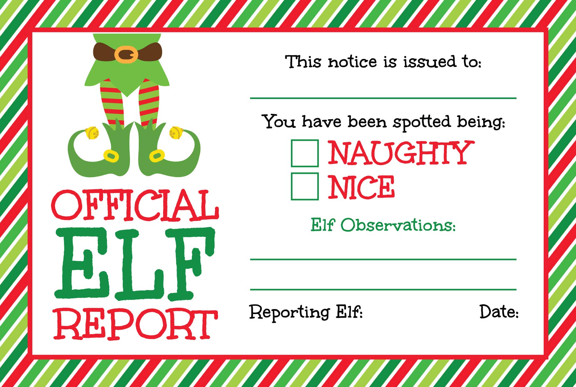 Pink Pixie Studio 25 Official Elf Reports- 4 x 6 Elves Notice Naughty or Nice Behavior to Accompany Your Holiday Christmas Elf- North Pole Santa Surveillance Xmas Note Cards