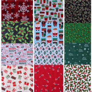 20 Pieces Cotton Fabric Christmas Fabric Bundles Sewing Square Fabric Scraps Christmas Printing Quilting Fabric Squares 10 Christmas Patterns Cotton Patchwork for DIY Craft Christmas Party Supplies