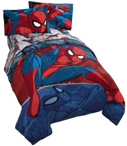 jay franco marvel spiderman burst 4 piece twin bed set - includes reversible comforter & sheet set - bedding - super soft fade resistant microfiber - (official marvel product)