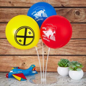 36 Pieces Railroad Crossing Train Balloons 12 Inch Train Birthday Balloons Latex Balloons Railway Party Decorations and 2 Rolls Silver Ribbons for Kids Birthday Baby Shower Engagement Party Supply