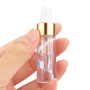 Empty Transparent Glass Bottles Containers Vials Holder,5ml Essential Oil Glass Dropper Bottle Makeup Sample Storage Containers With Gold Head Glass Dropper &White Dropper Cap&2pcs Straws,50pcs