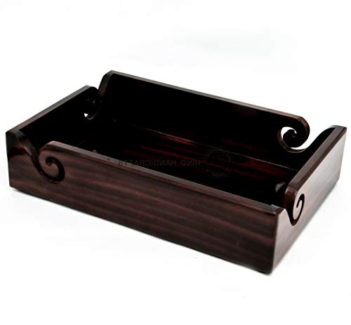 Hind Handicrafts Solid Handmade Crafted Wooden Portable Antique Yarn Storage Bowl Tray - Holder for Knitting Crochet Hook Accessories - Multipurpose Organiser (Torched Black, 12" x 8" x 2.5")